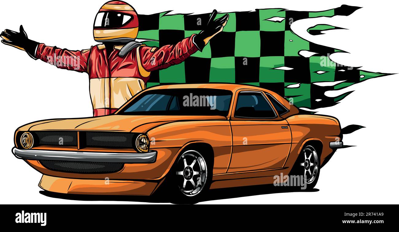 Cartoon Car Cartoon Drawn Classic Car Drag Racing Car Drag Racing