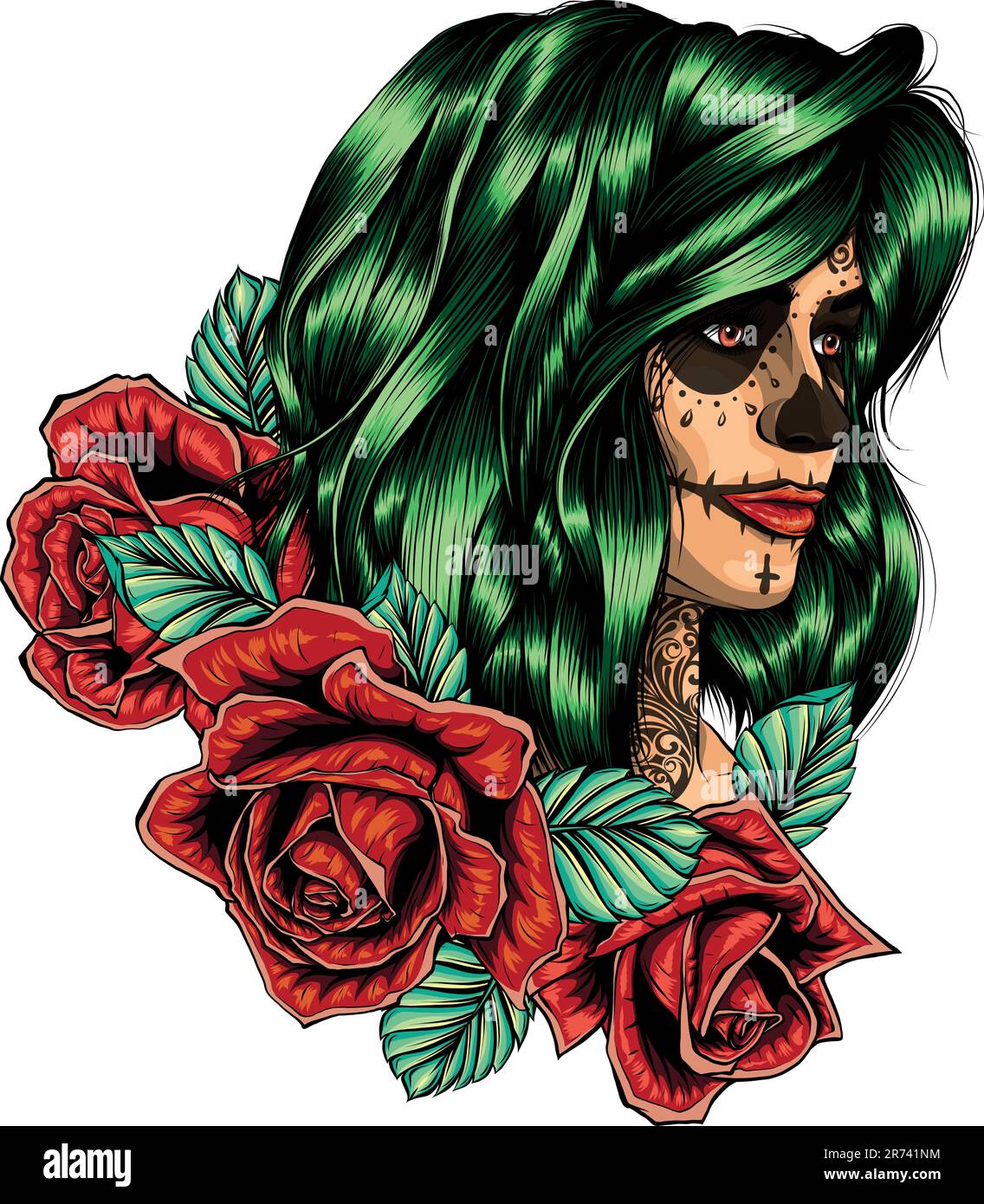 dead girl with sugar skull makeup vector design Stock Vector Image ...