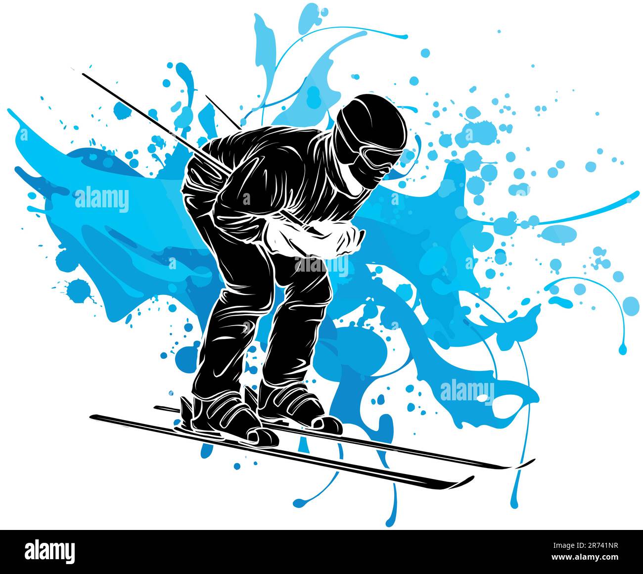Vector illustration of skiing man colored draw Stock Vector Image & Art - Alamy