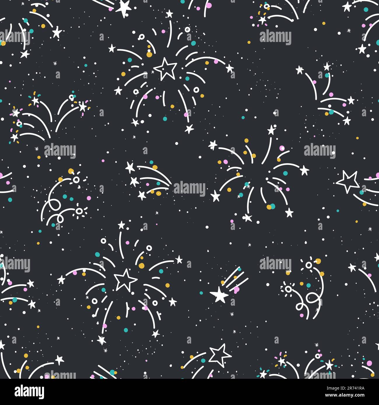 Fun hand drawn doodle fireworks, seamless pattern, great for textiles ...