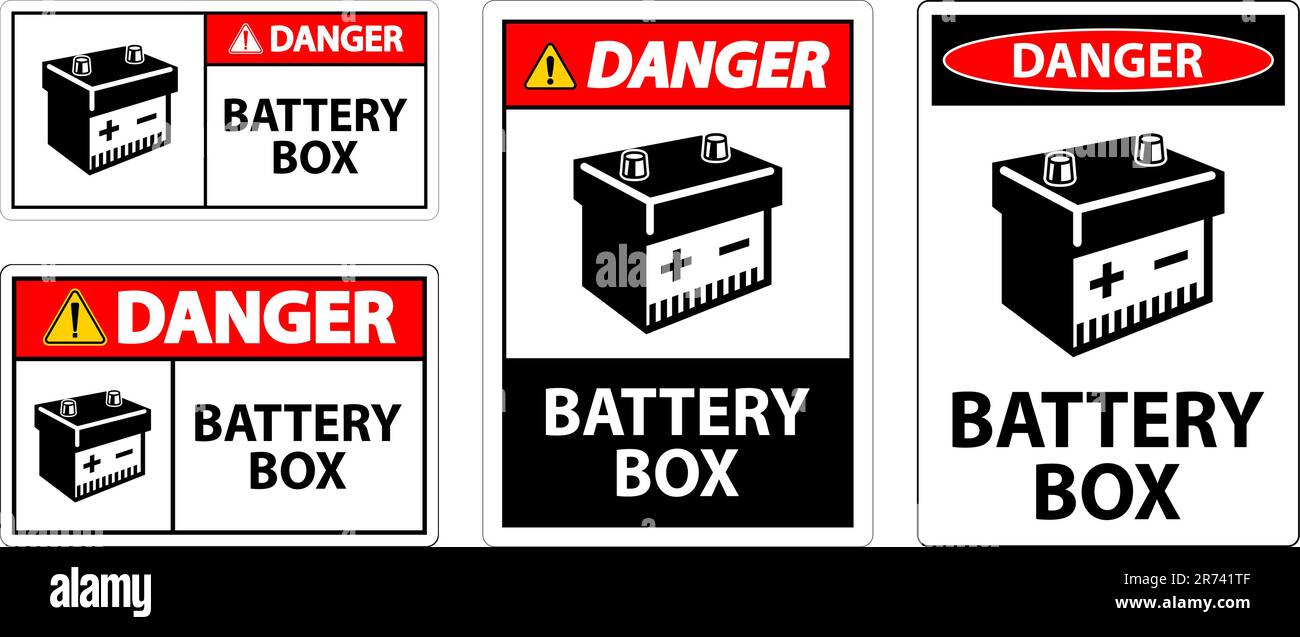Danger Battery Box with Icon Sign On White Background Stock Vector ...