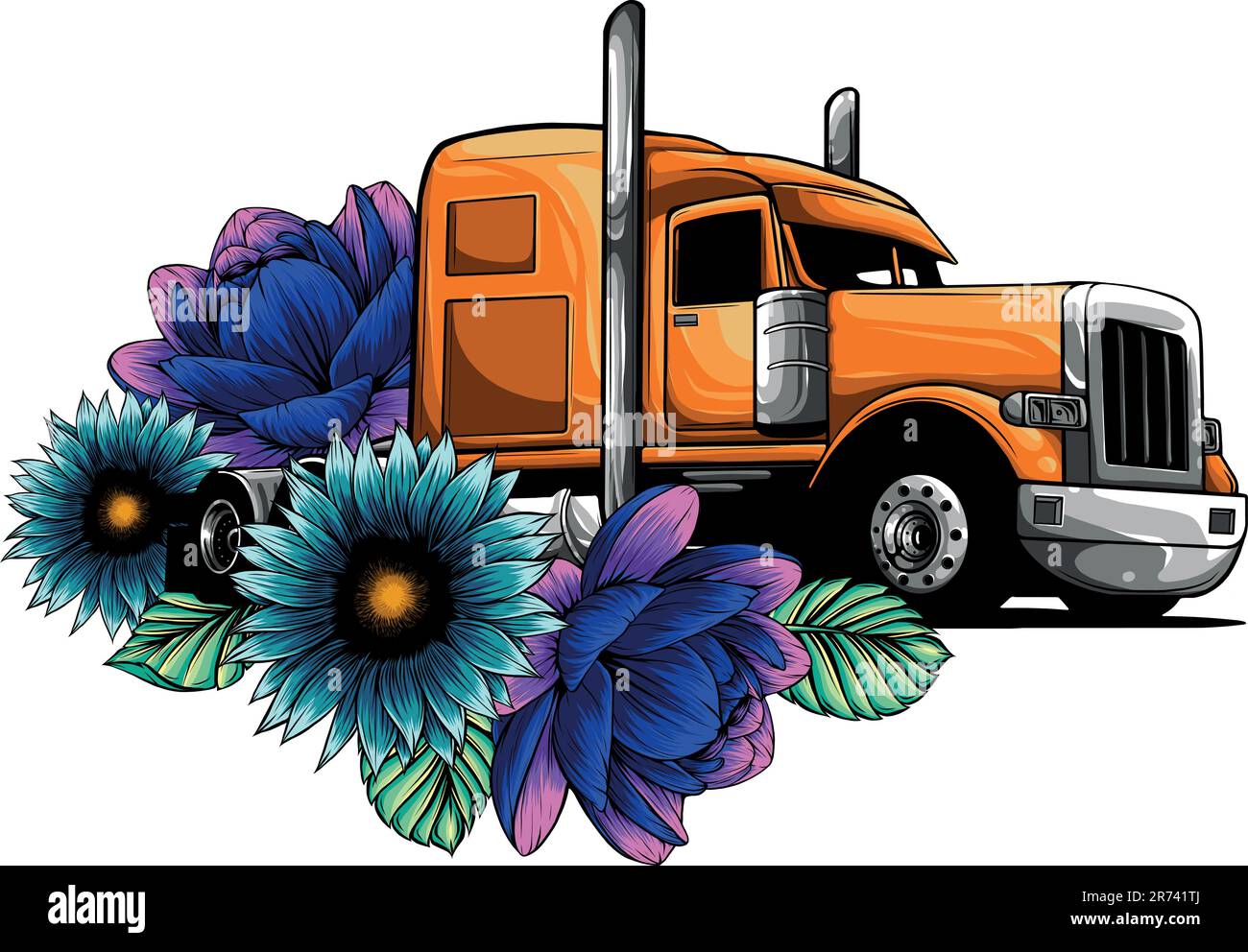 draw semi truck vehicle vector illustration design Stock Vector Image ...