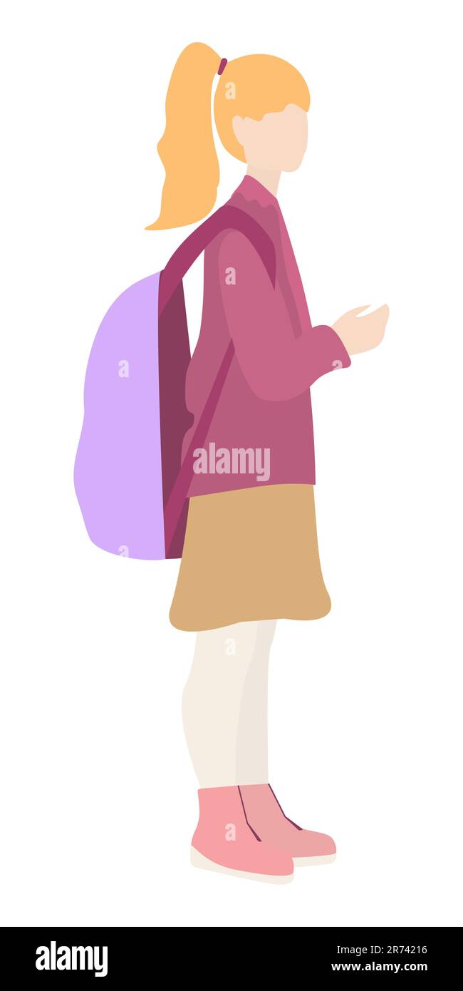 Teenager portrait full height Girl faceless illustration Side view ...