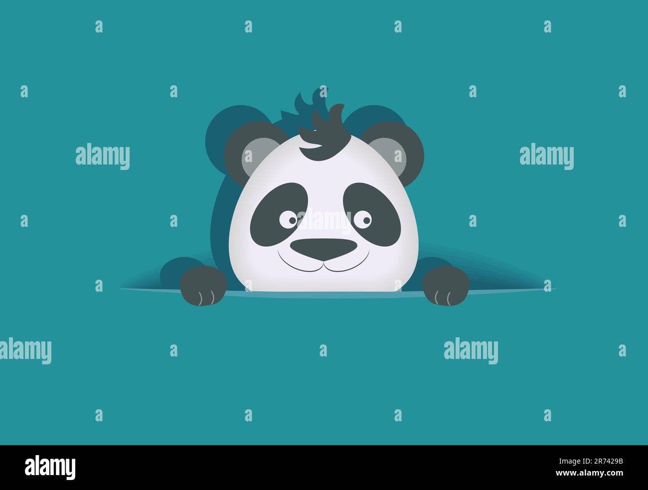 Empty solid blue background with hiding panda. Template for holiday ...