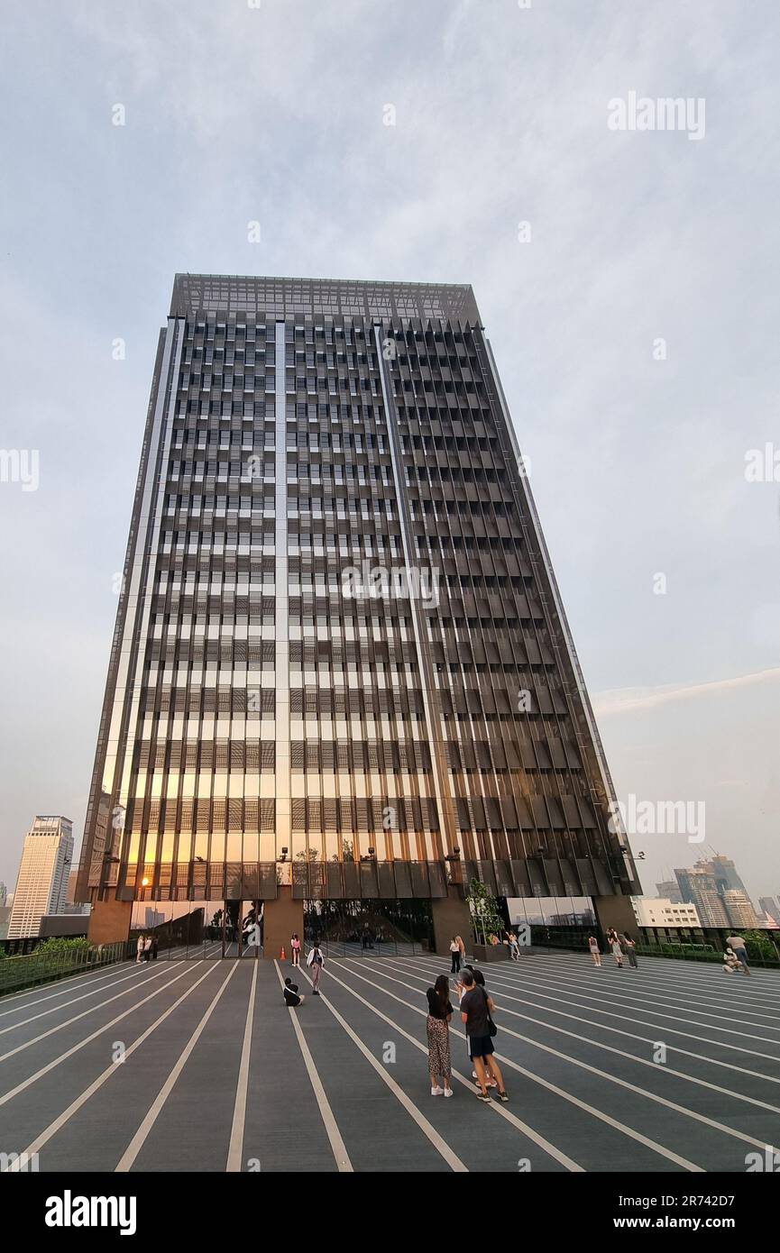 Exterior of high rise building view with sunset in Bangkok Thailand ...