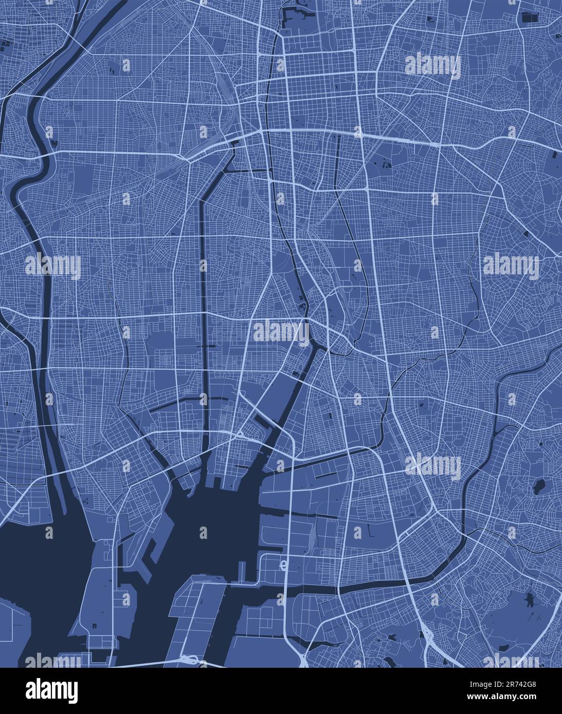 Detailed map poster of Nagoya city administrative area. Blue skyline ...