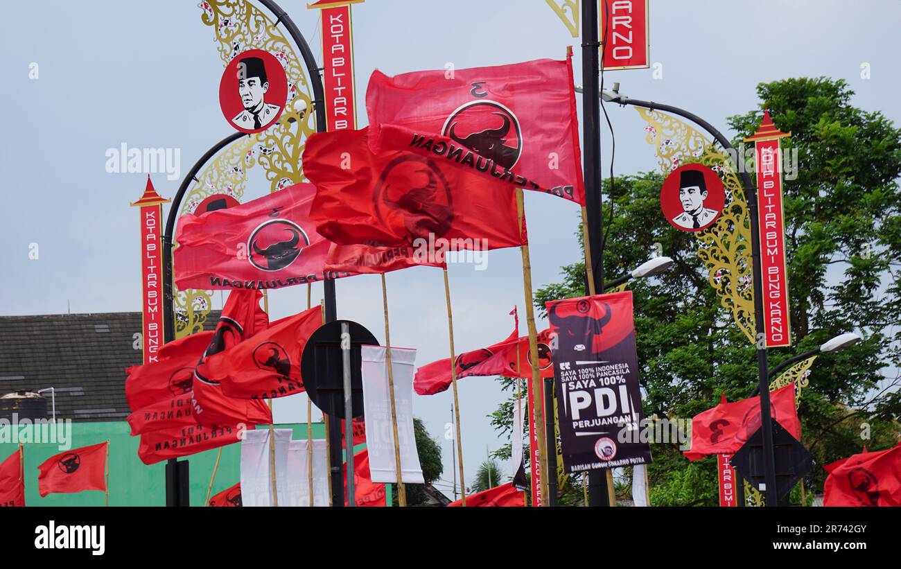 PDI Perjuangan flag with a sky background Stock Photo - Alamy