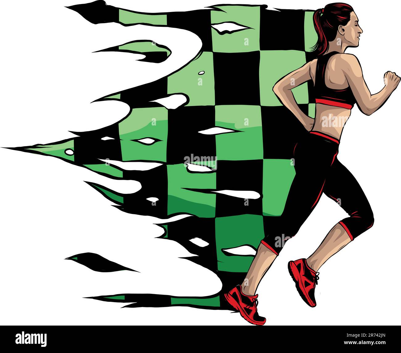 Young running woman, isolated vector silhouette. Run, side view Stock ...