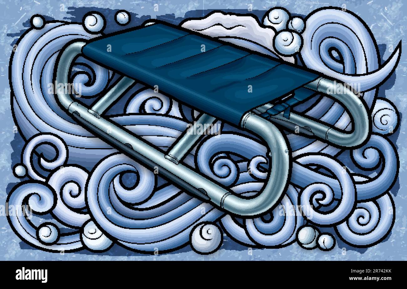 Cartoon cute doodle hand drawn sled illustration. Winter amusement ...