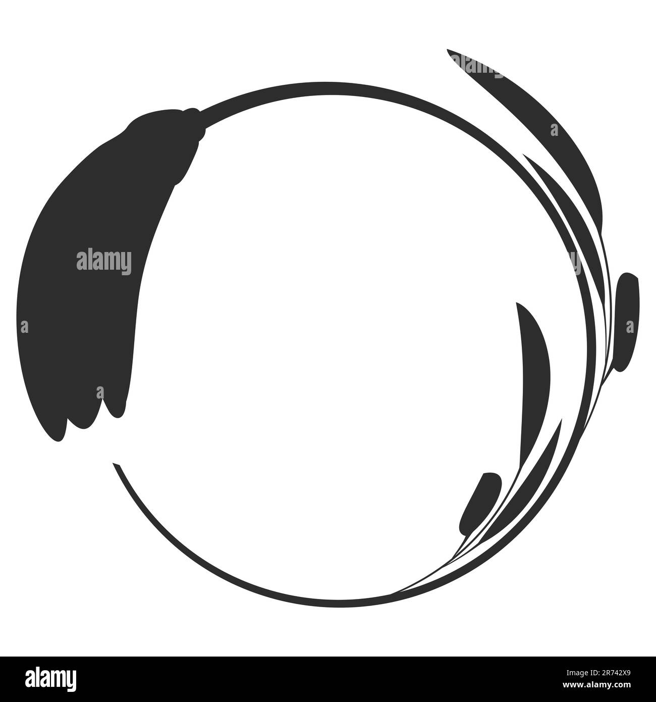 Black flower in silhouette Floral circle frame Design element Frame ...