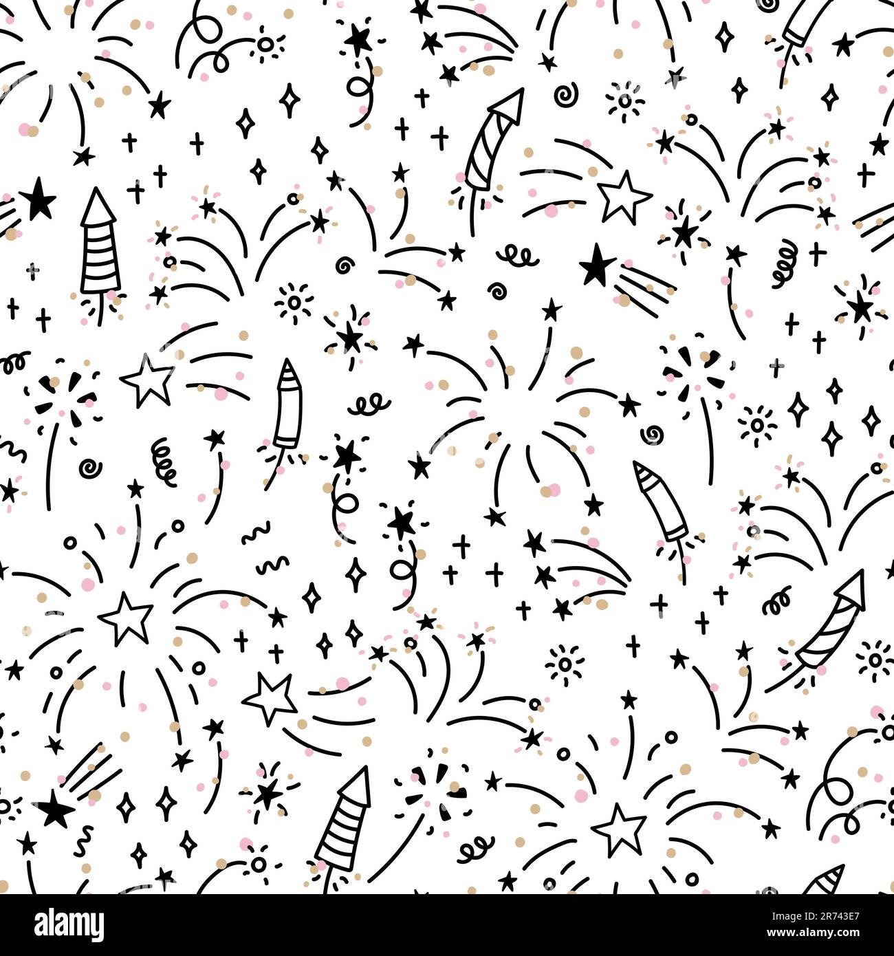 Fun hand drawn doodle fireworks, seamless pattern, great for textiles ...