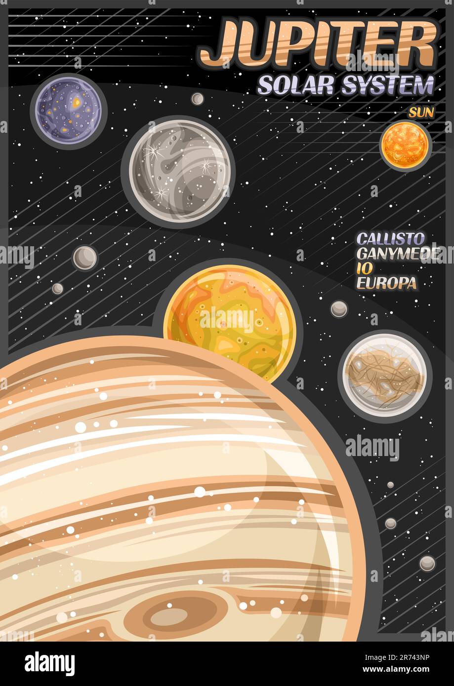 Vector Poster for Jupiter, vertical banner with illustration of ... Vector Poster for Jupiter, vertical banner with illustration of ...