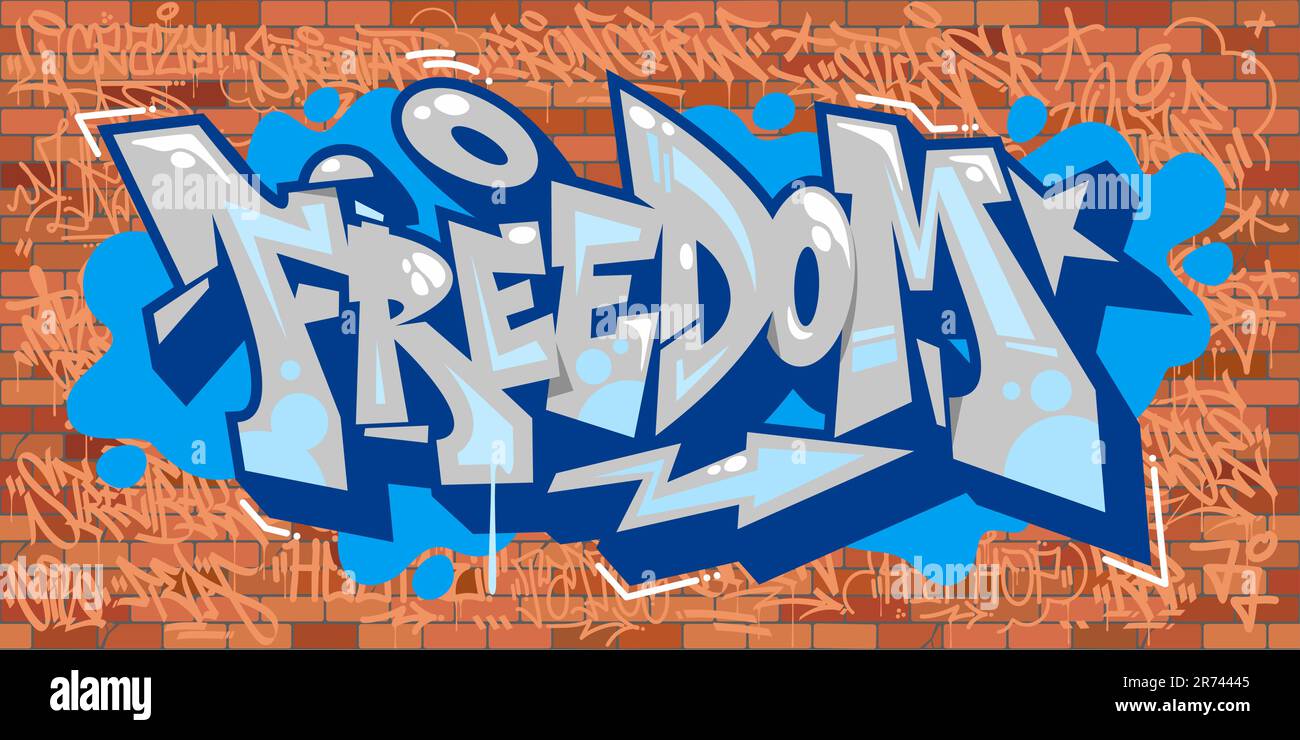 Abstract Urban Brick Wall With Graffiti Street Art Word Freedom ...