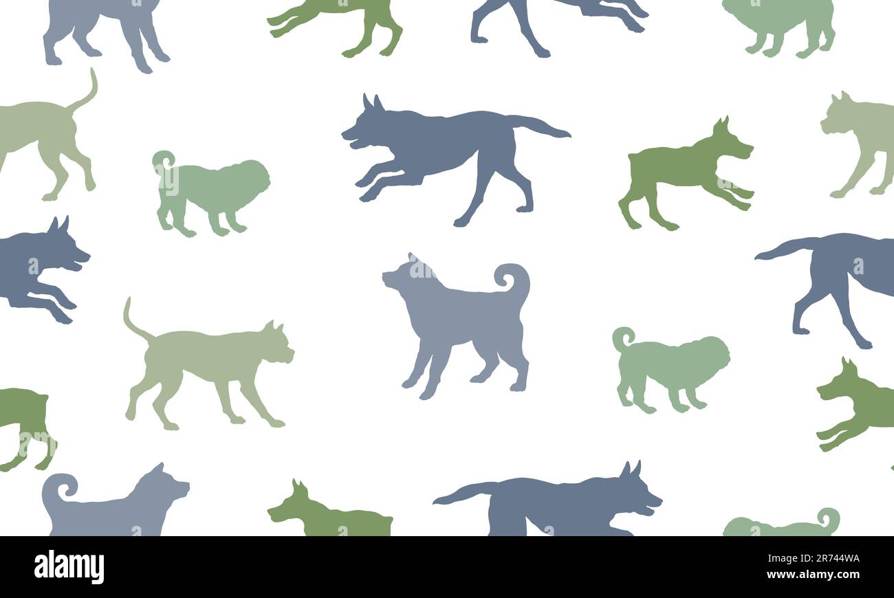 Seamless pattern. Silhouette dogs different breeds in various poses ...