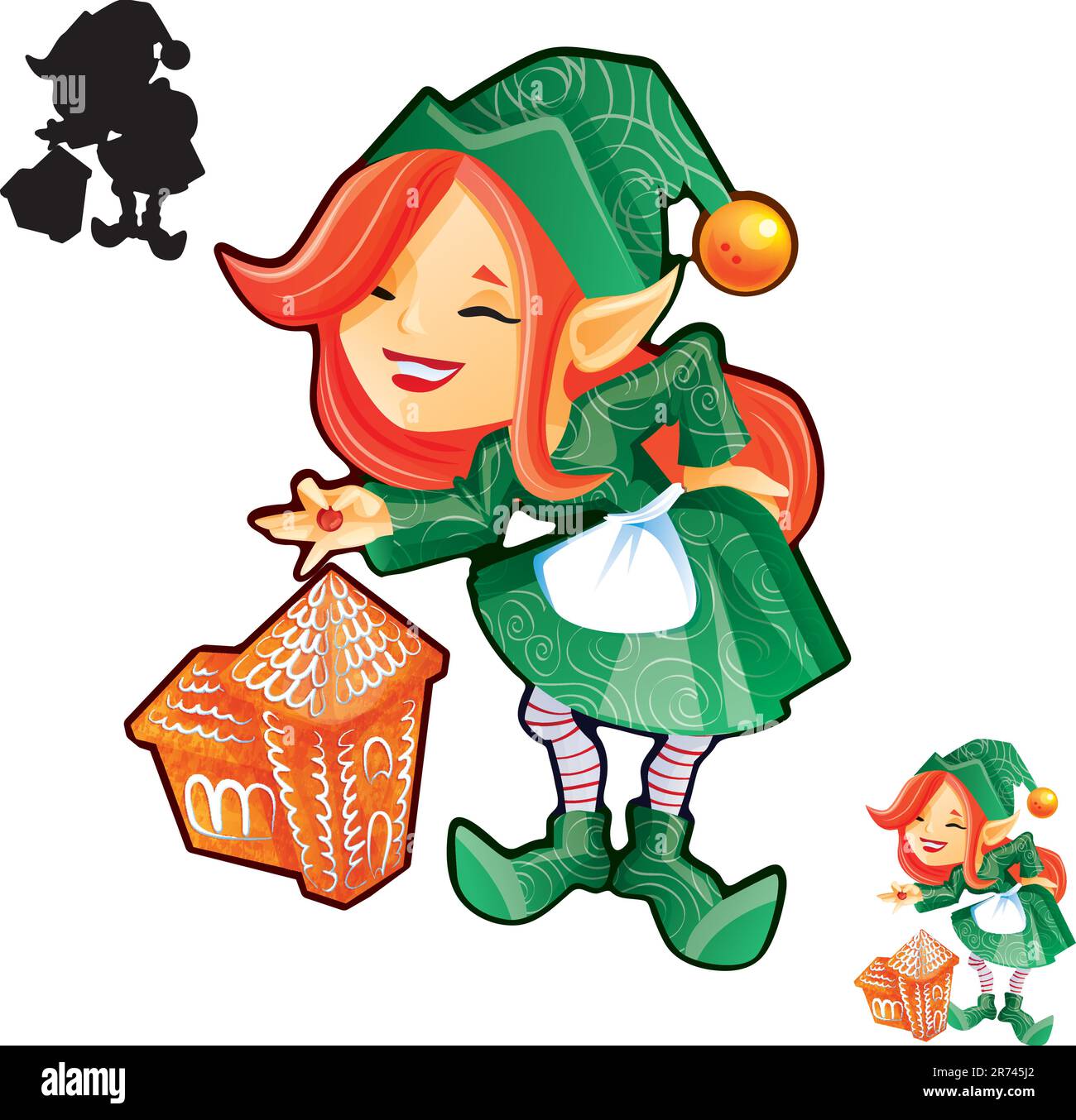 Elf girl with gingerbread castle. Put last decor detail . Also good ...