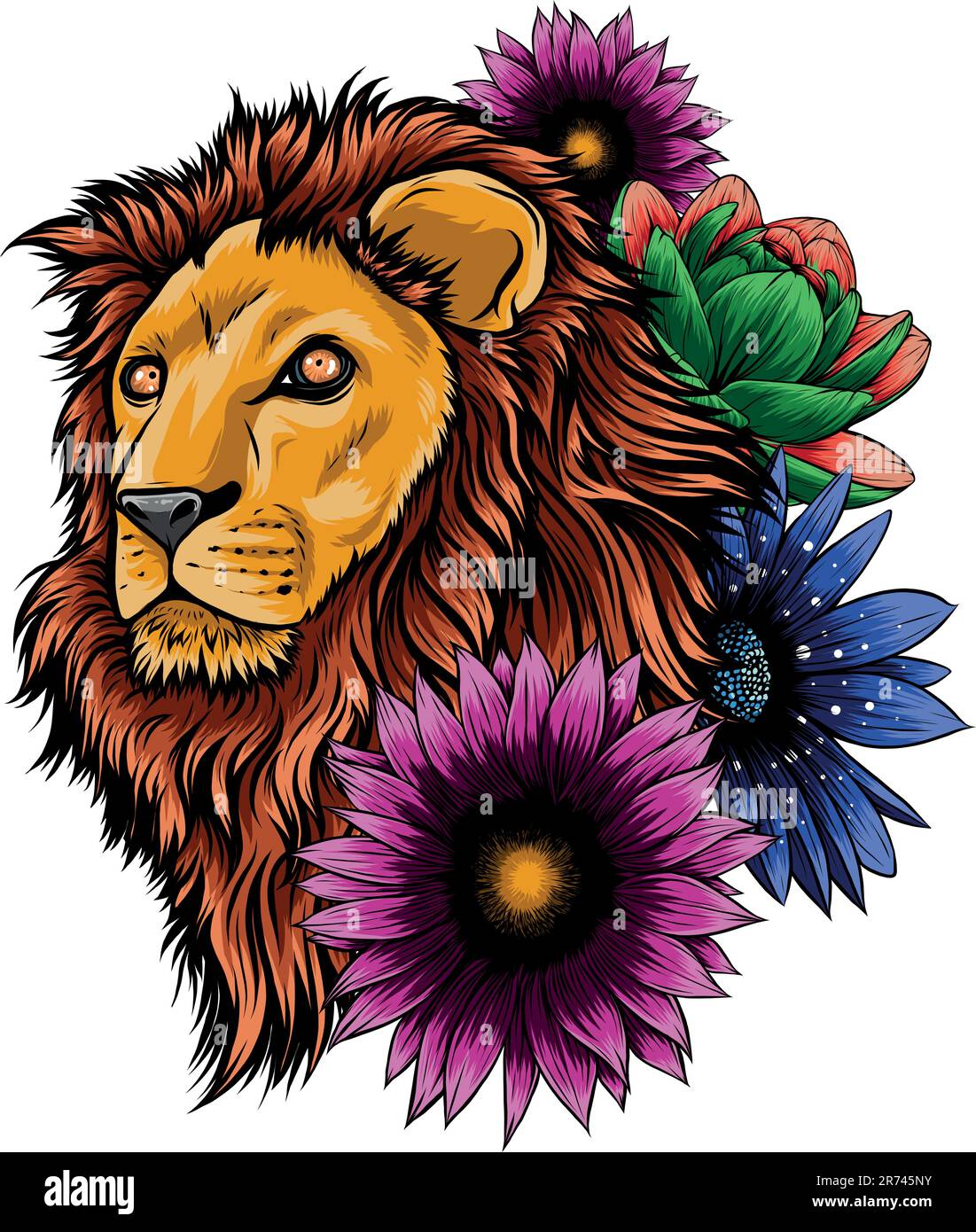 Lion head colorful hand draw vector illustration Stock Vector Image ...