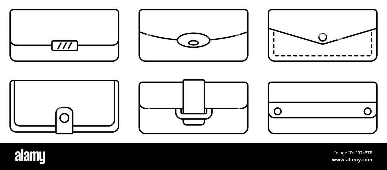 Wallet icon. Set of black linear icons of wallets on white background ...