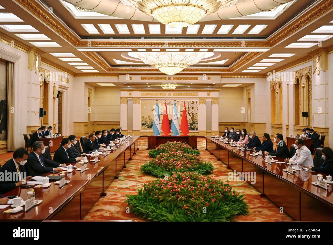 Chinese Premier Li Qiang, fifth left, attends a meeting with Honduran ...