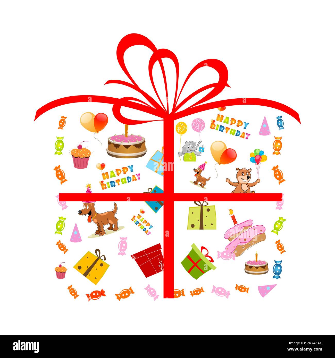 illustration of birthday card with presents on white background Stock ...