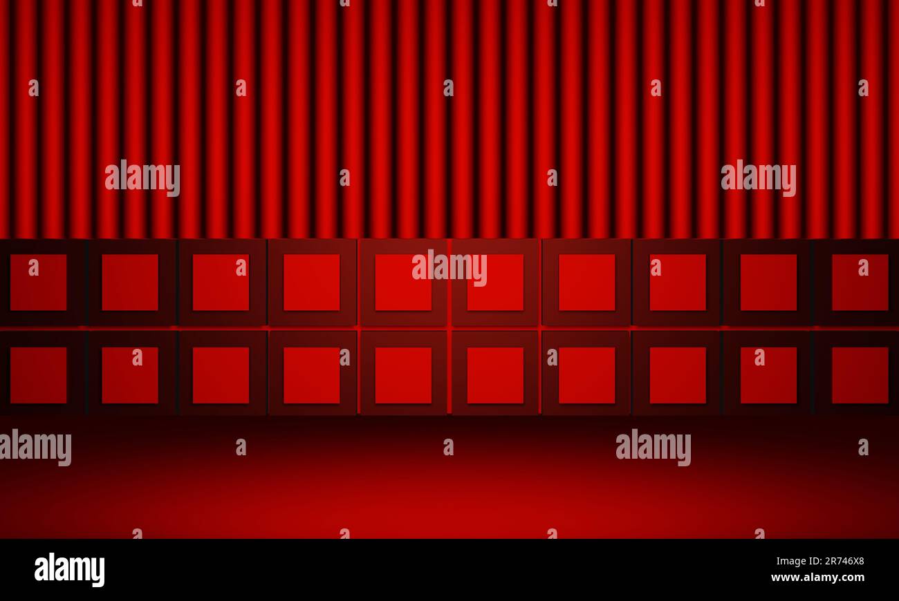 3D velvet curtain and rectangle matrix backdrop 3d rendering Stock ...