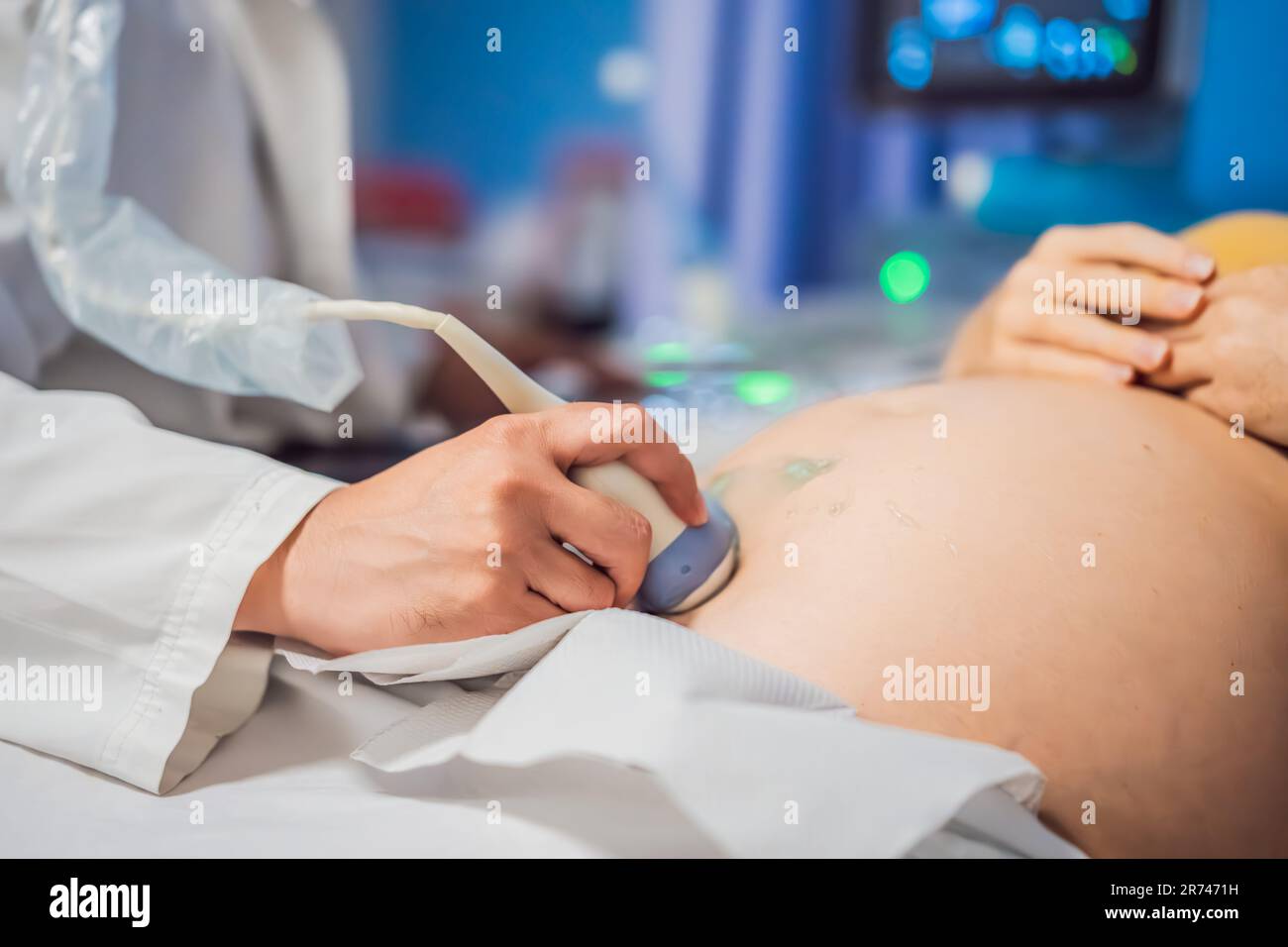 In the Hospital, Close-up Shot of the Doctor does Ultrasound Sonogram ...