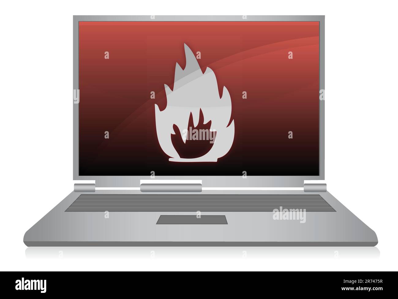 Realistic gray laptop on fire isolated on background Stock Vector Image ...