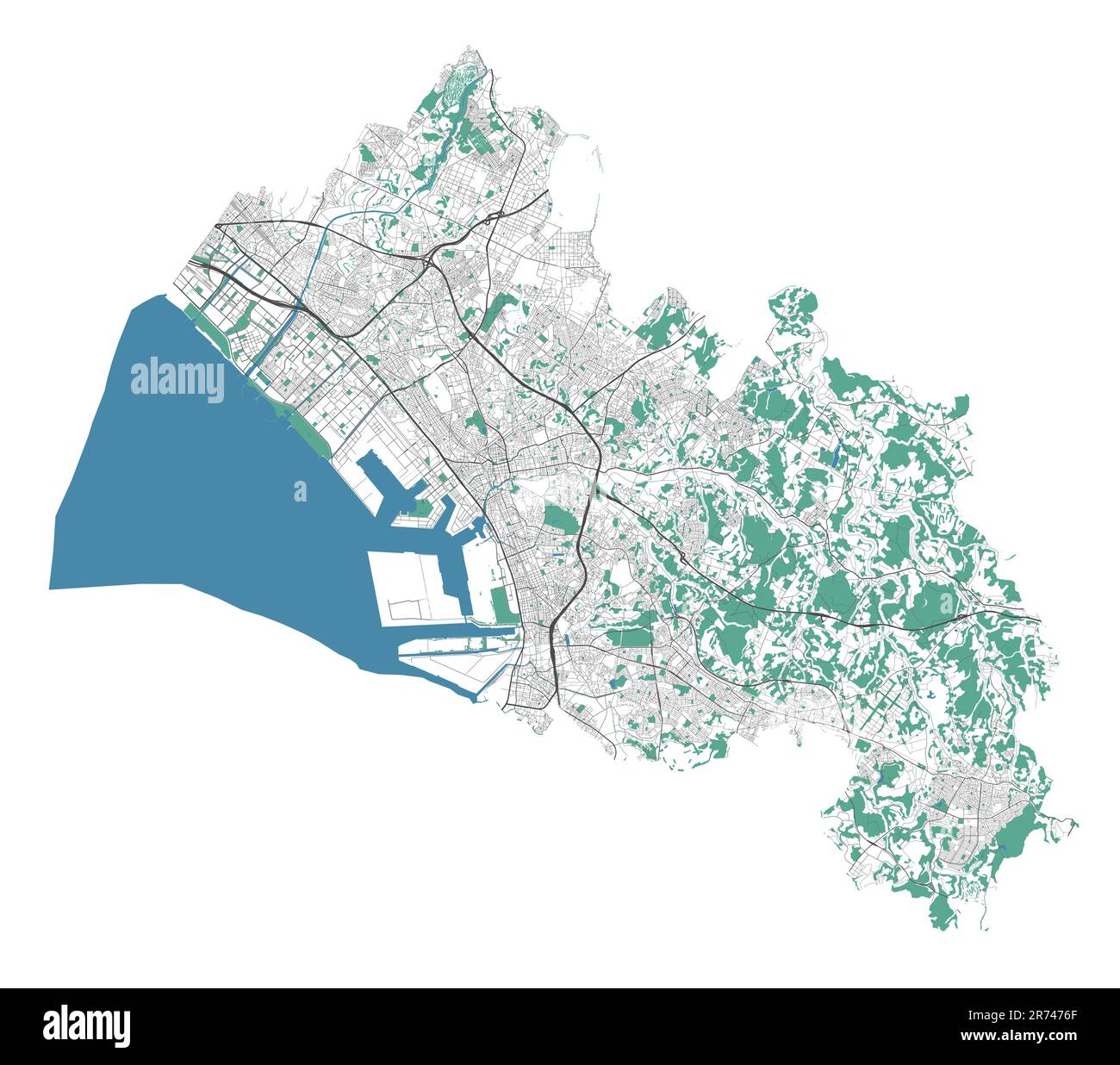 Chiba map. Detailed map of Chiba city administrative area. Cityscape ...