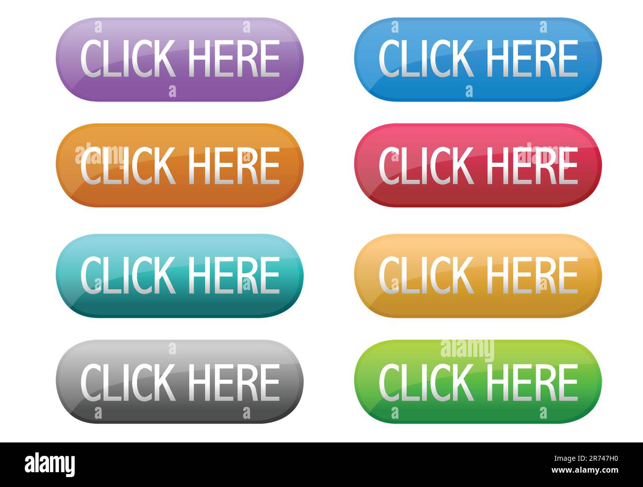 Click here web button in different colors isolated over a white ...