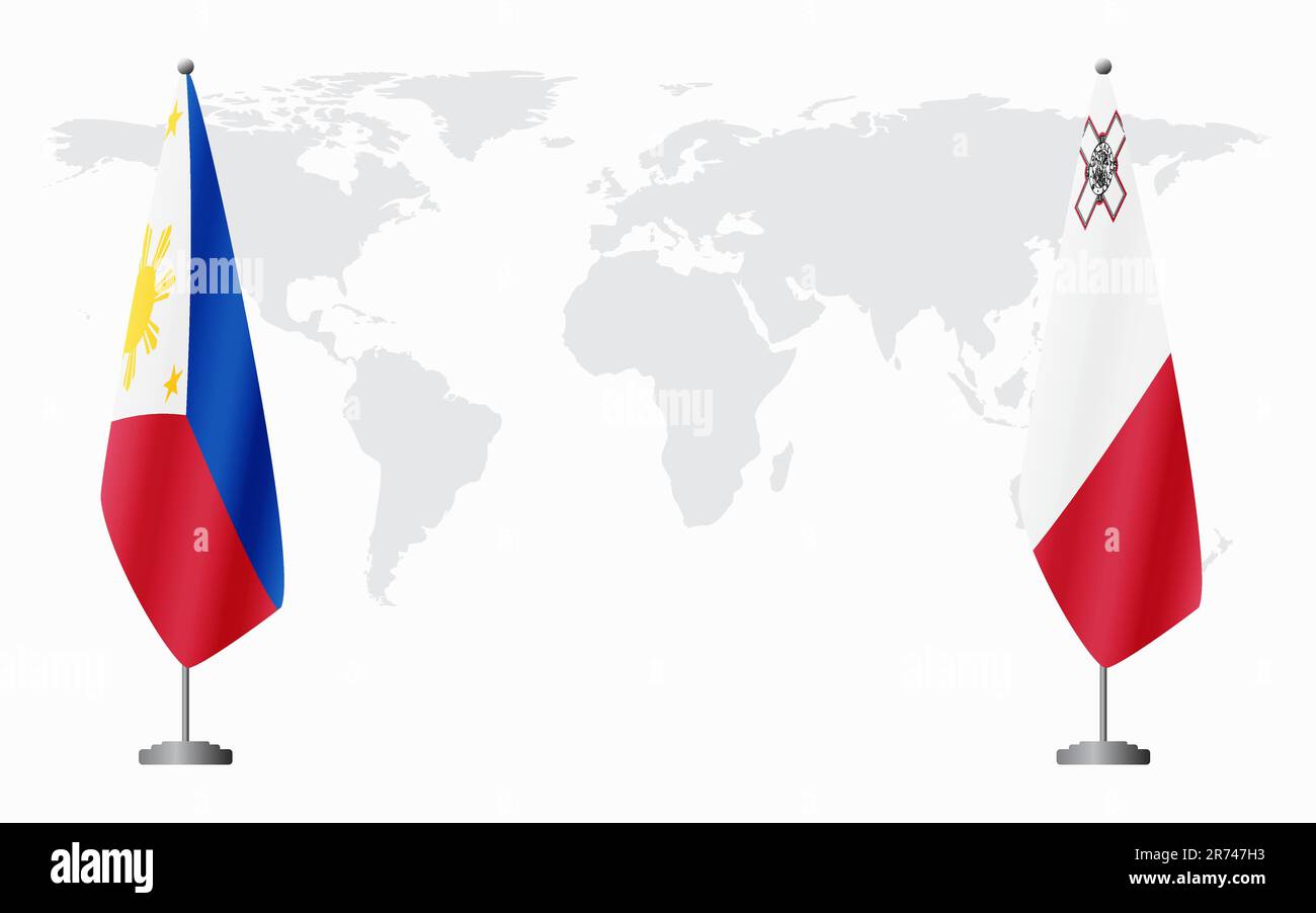 Philippines and Malta flags for official meeting against background of ...