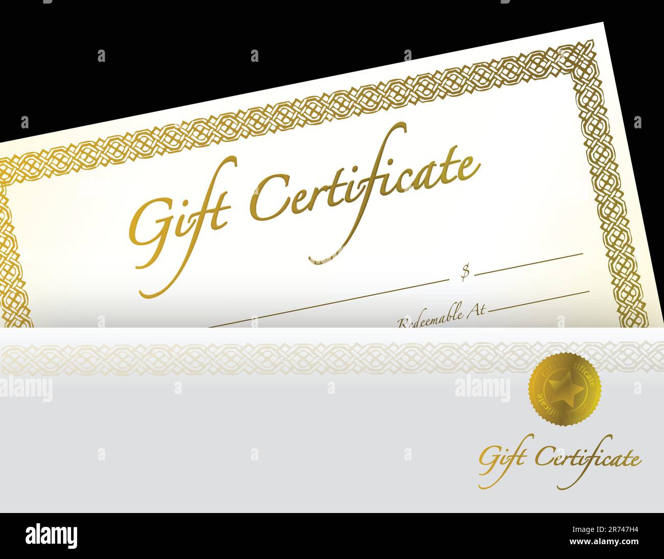 Gold Gift Certificate with golden seal and design border Stock Vector ...