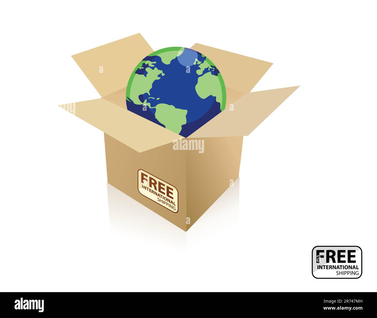 A International free shipping icon. The icon has a cardboard box with a ...