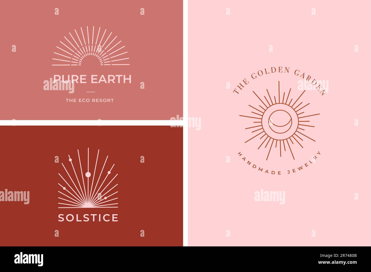 Bohemian linear sun logos, icons and symbols, minimalist arc and window ...