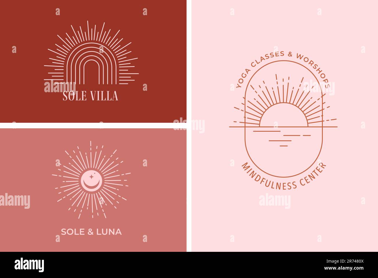 Bohemian linear sun logos, icons and symbols, minimalist arc and window ...