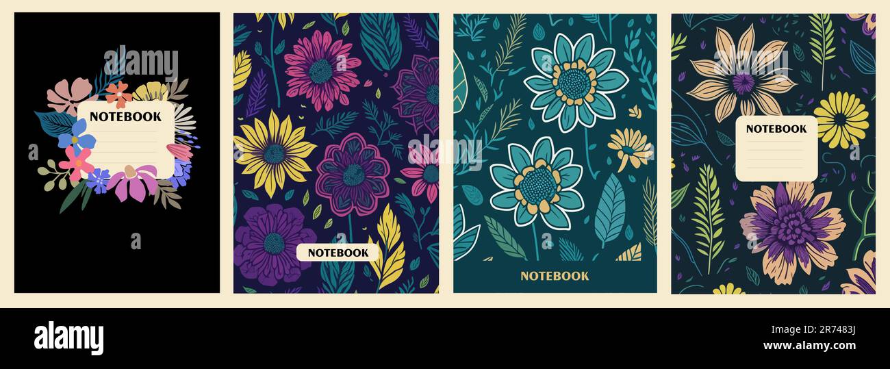Set of notebook cover hand drawn floral designs Stock Vector Image ...