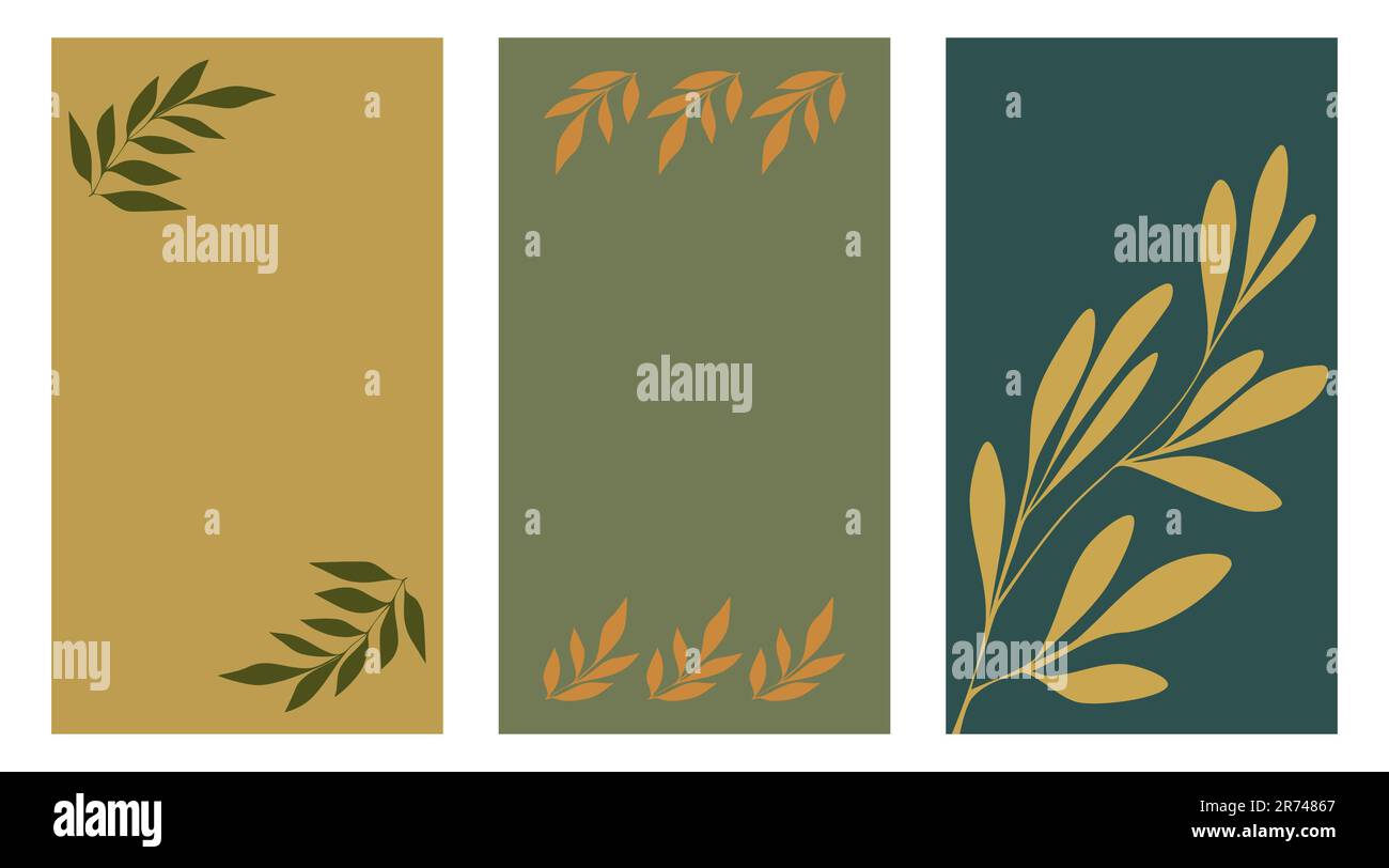 Branches and leaves. Backgrounds for social media stories design. Copy ...