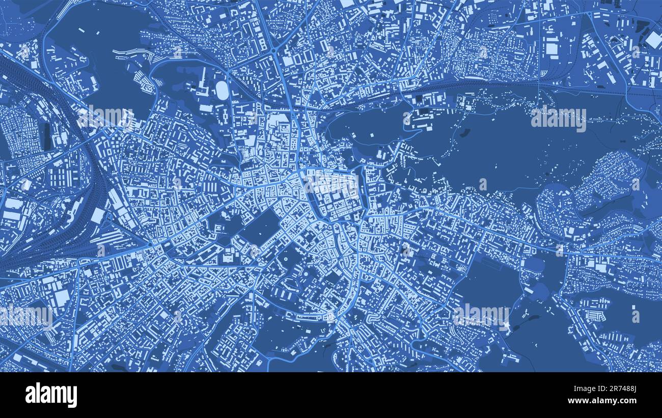 Blue Lviv City area vector background map, roads and water cartography ...