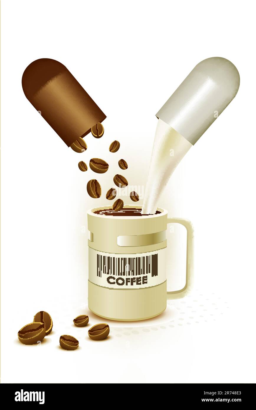 illustration of coffee capsule with cup on white background Stock ...