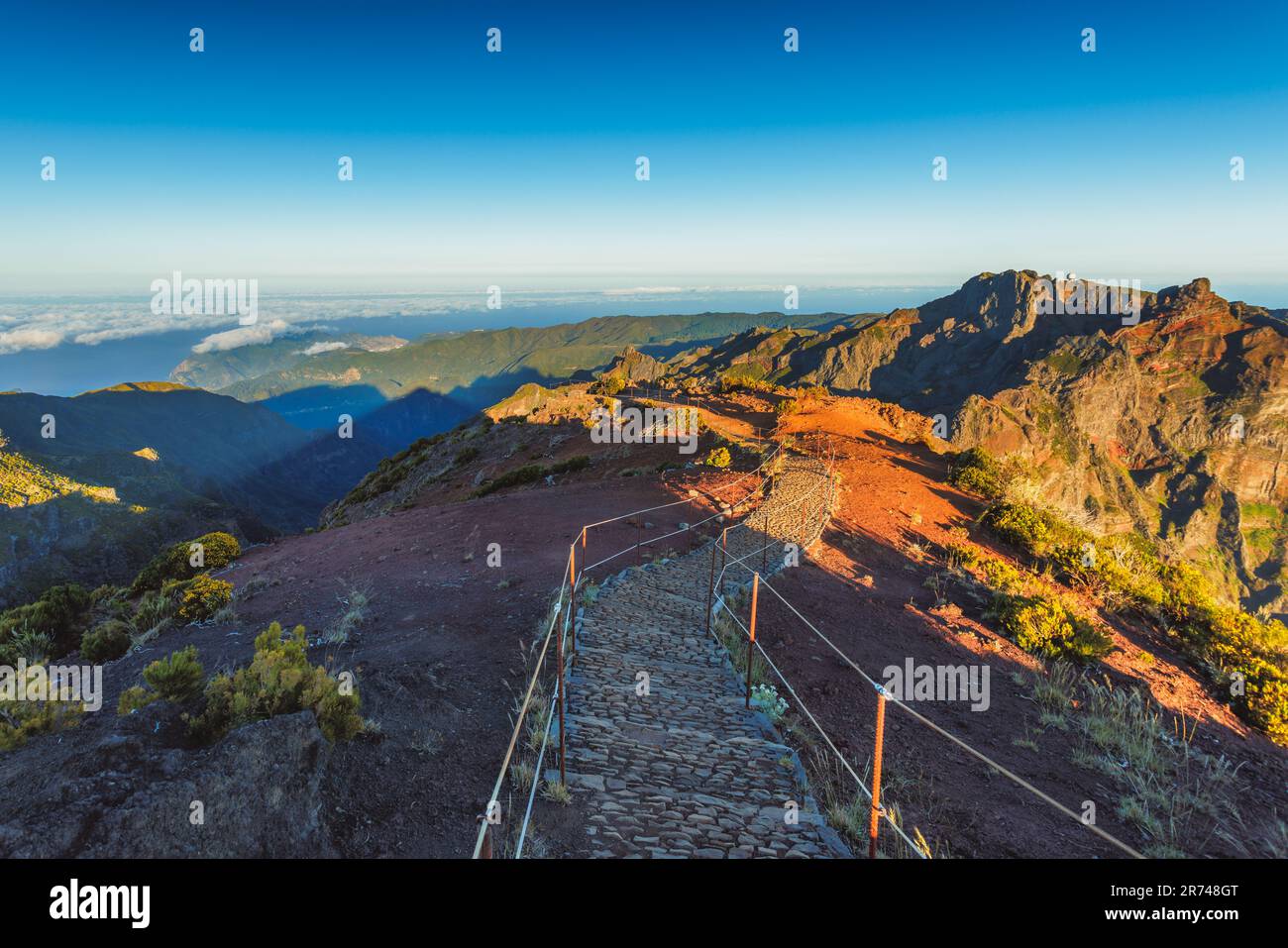 Pico Areeiro mountain peak at Madeira island. Evening view from Ruivo ...