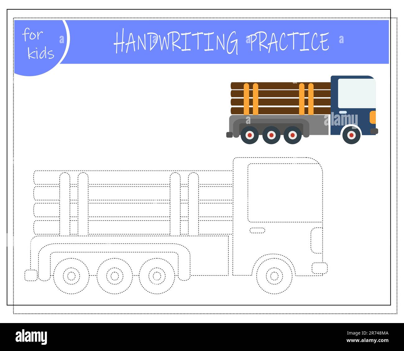 Connect the dots, educational game for children, cartoon logging truck ...