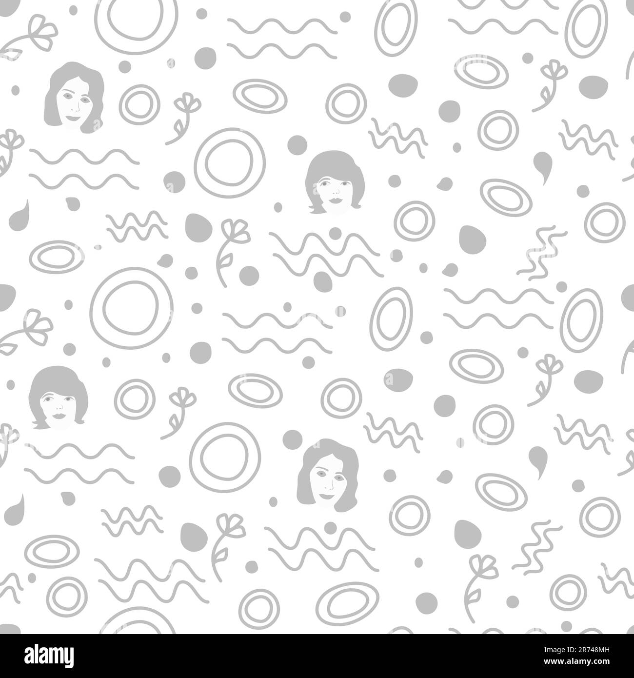 Seamless pattern. Human faces flower and wave Scrabble circle and dot ...