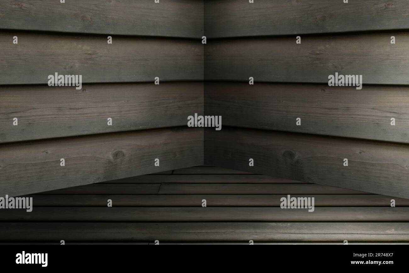 corner of empty room with wooden walls floor Stock Photo - Alamy