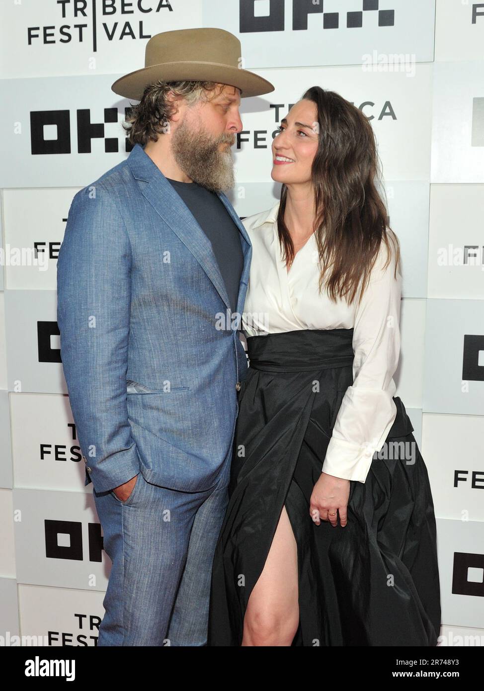 L-R: Joe Tippett and Sara Bareilles attend the world premiere of ...