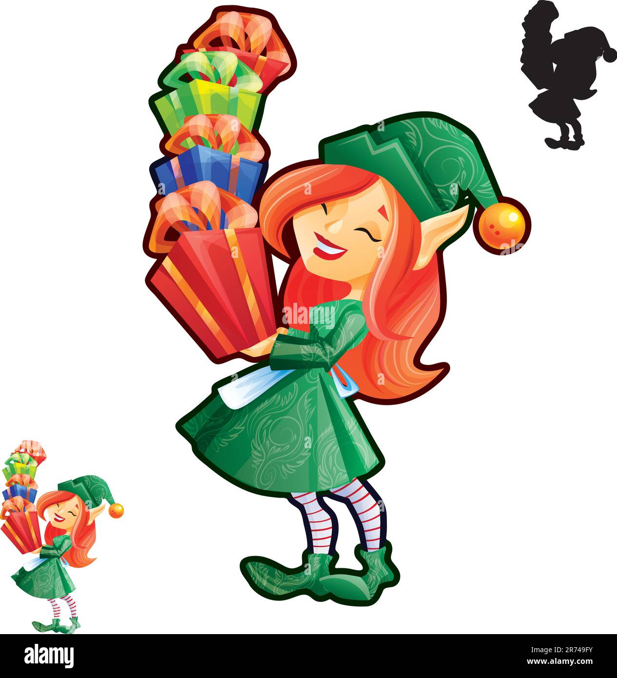 Elf girl with full hands of presents. Also good looking in icon size ...