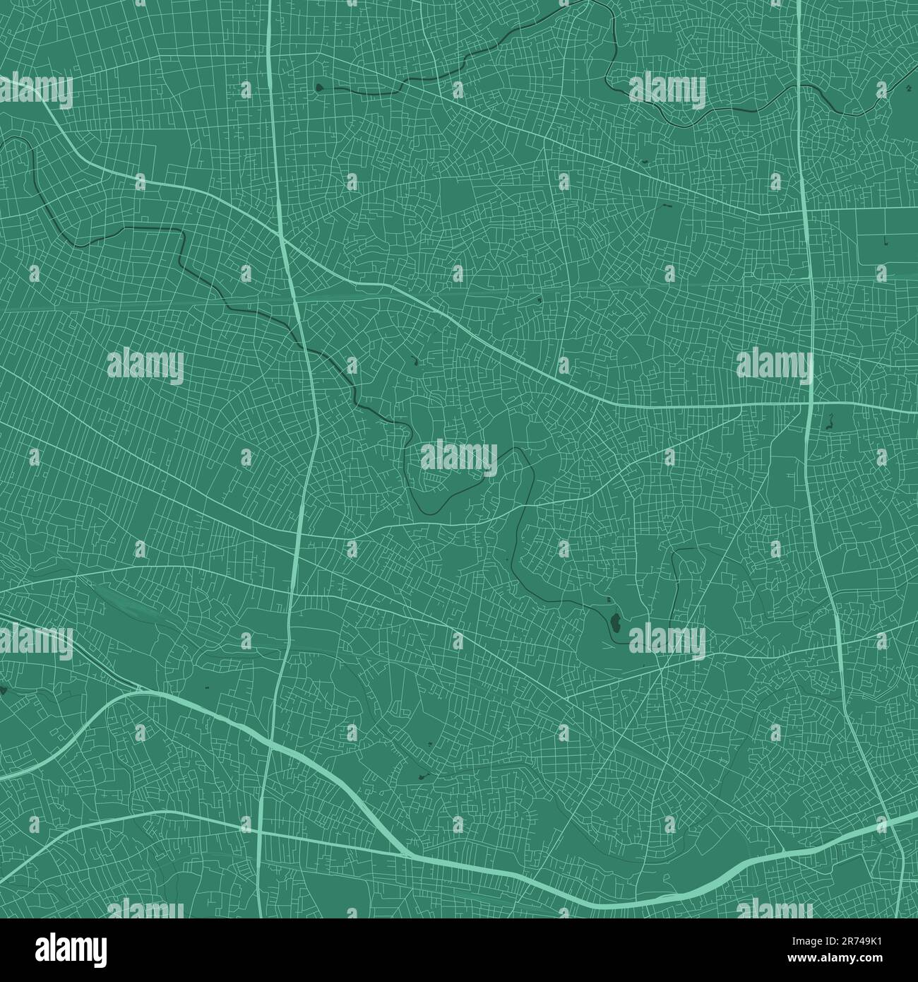 Detailed map poster of Suginami city administrative area. Green skyline ...