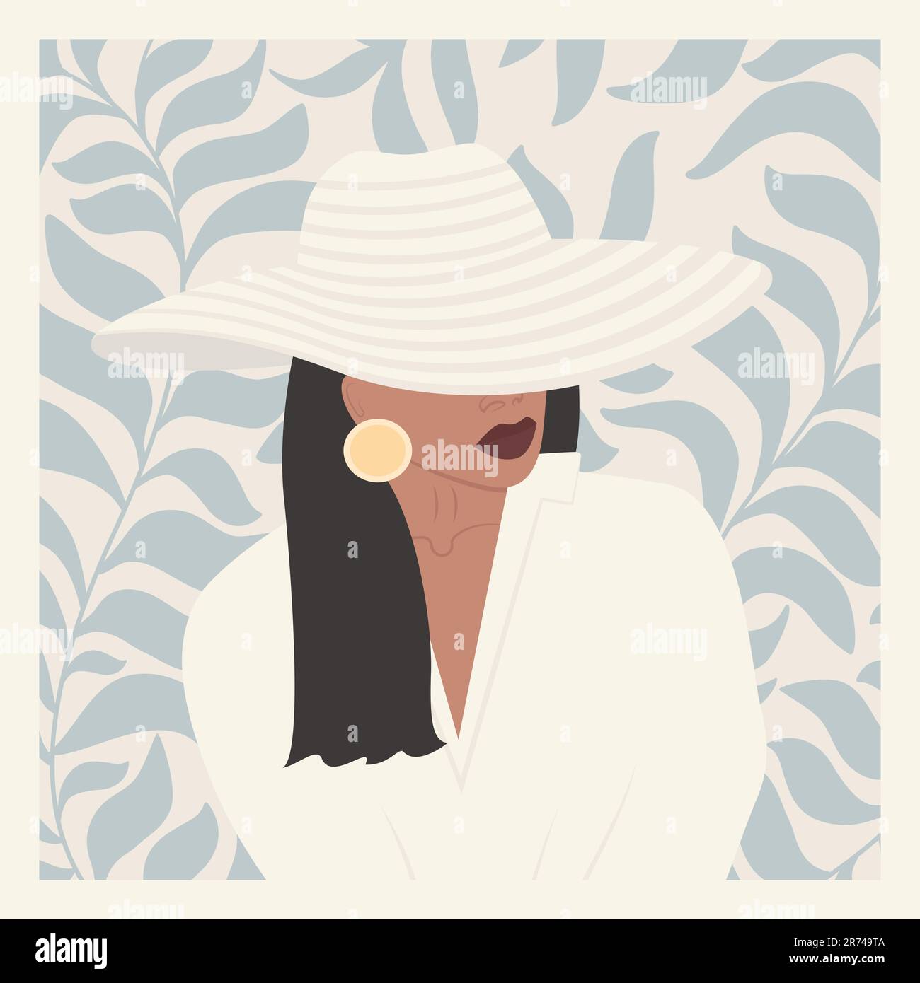 Portrait of young woman in hat aesthetic illustration poster. Minimal ...