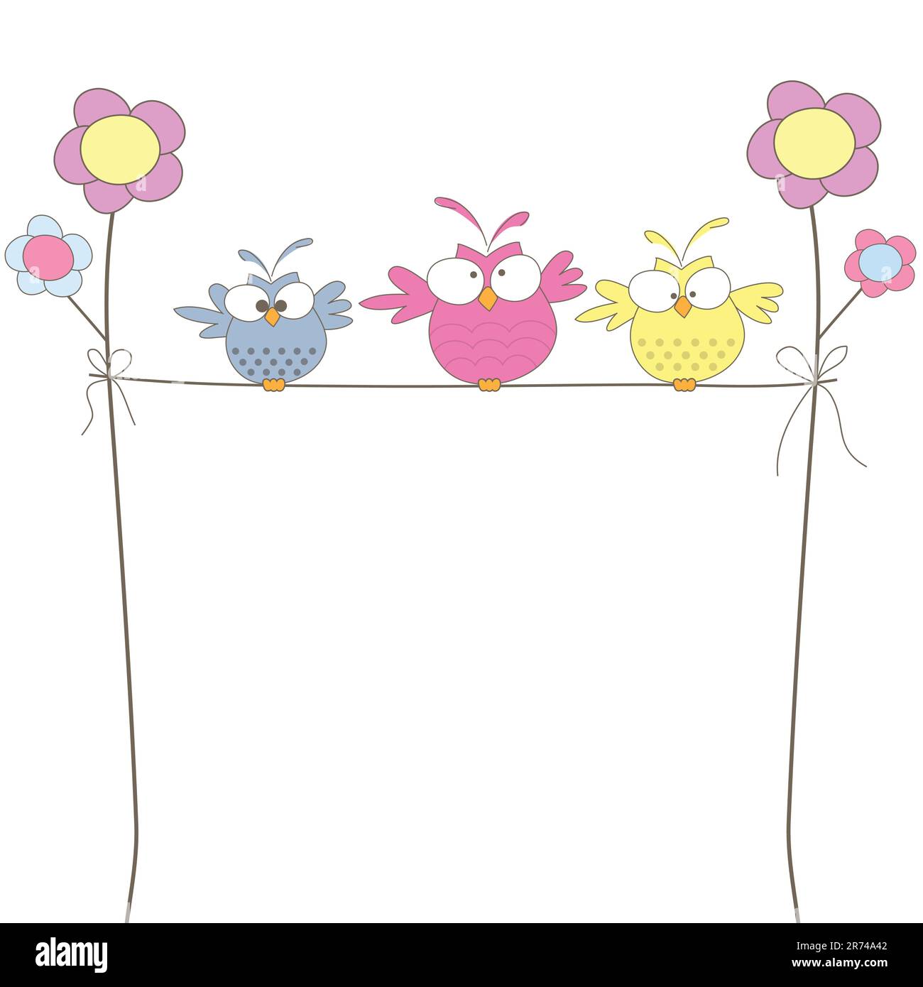 Three colorful owls on the rope. Vector illustration Stock Vector Image ...