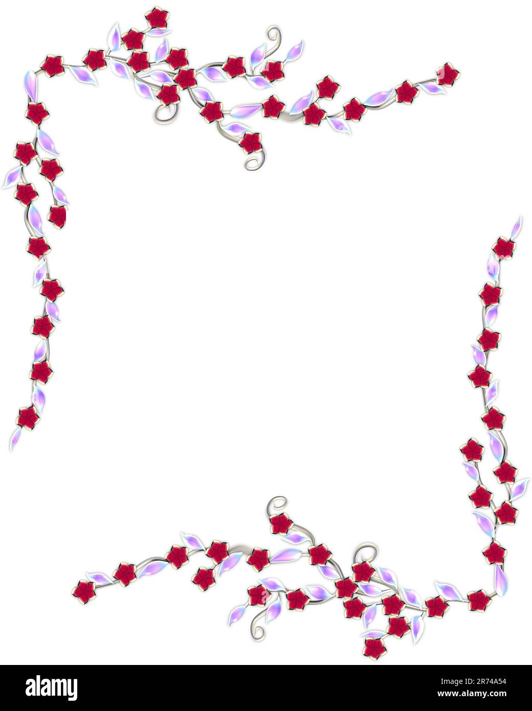 silver shiny stem and pink flowers arrangement as frame border Stock ...