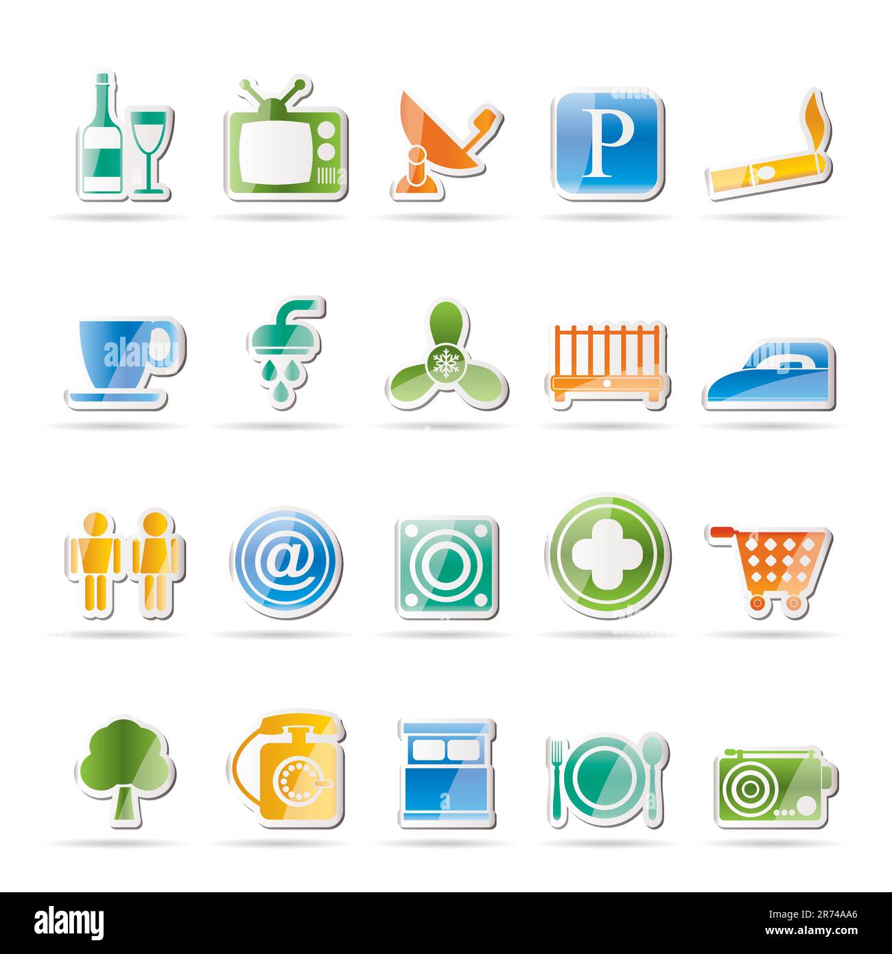 Hotel and Motel objects icons - vector icon set Stock Vector Image ...