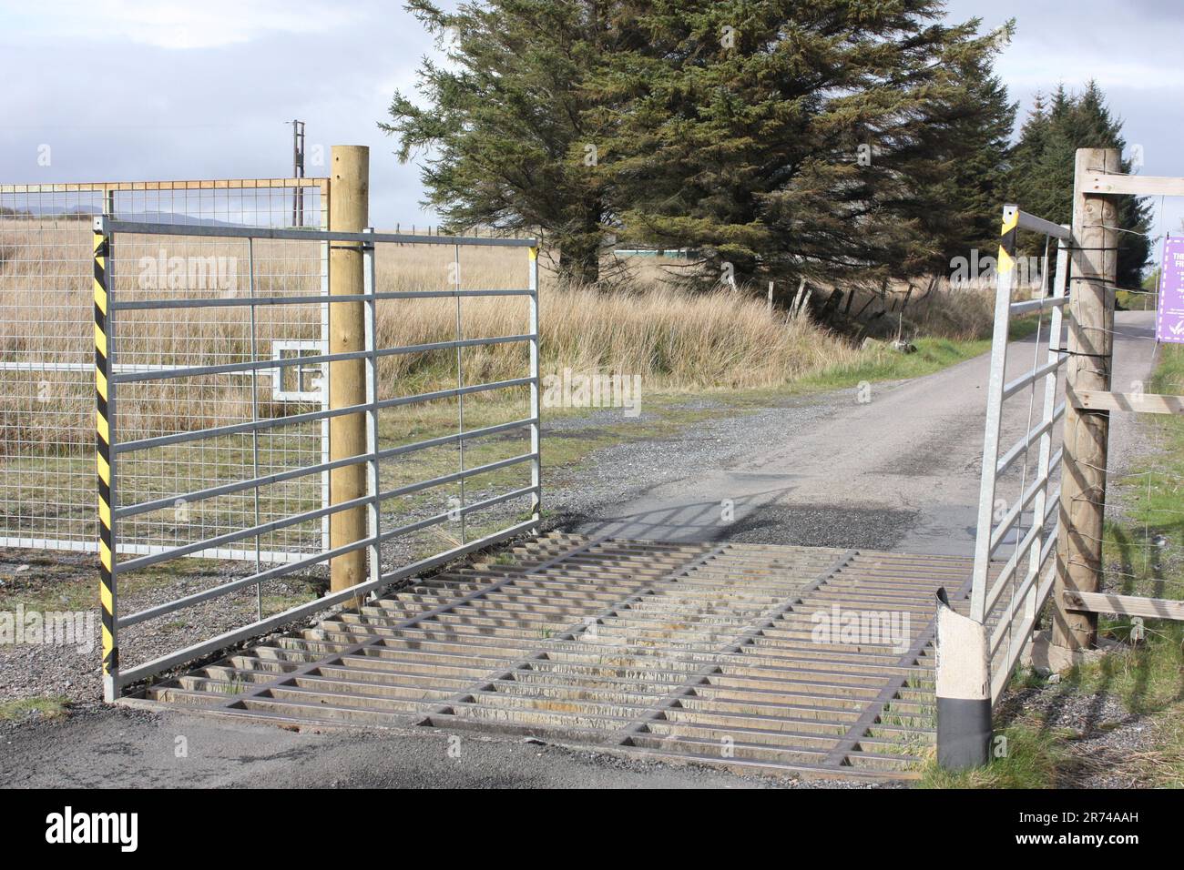 Cattle grid on a single-track road on the Isle of Jura, Argyll and Bute ...