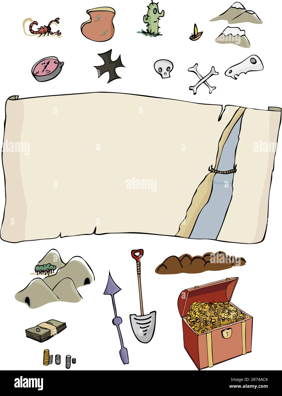 A customizable, comic-style treasure hunter map template with optional ...